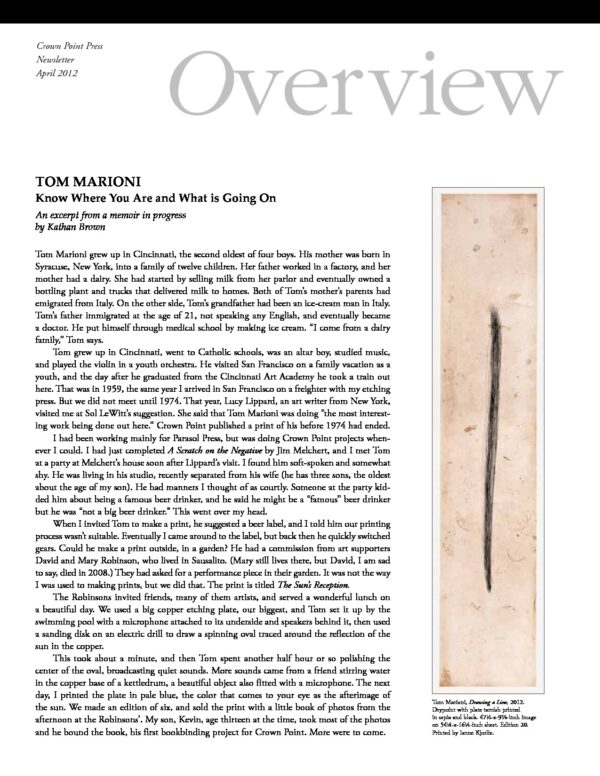 Marioni 2012 Overview - Crown Point Press